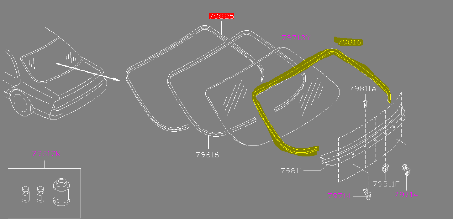 Genuine Nissan Windscreen Glass Moulding / Seal Kit (Rear) "R33 ...
